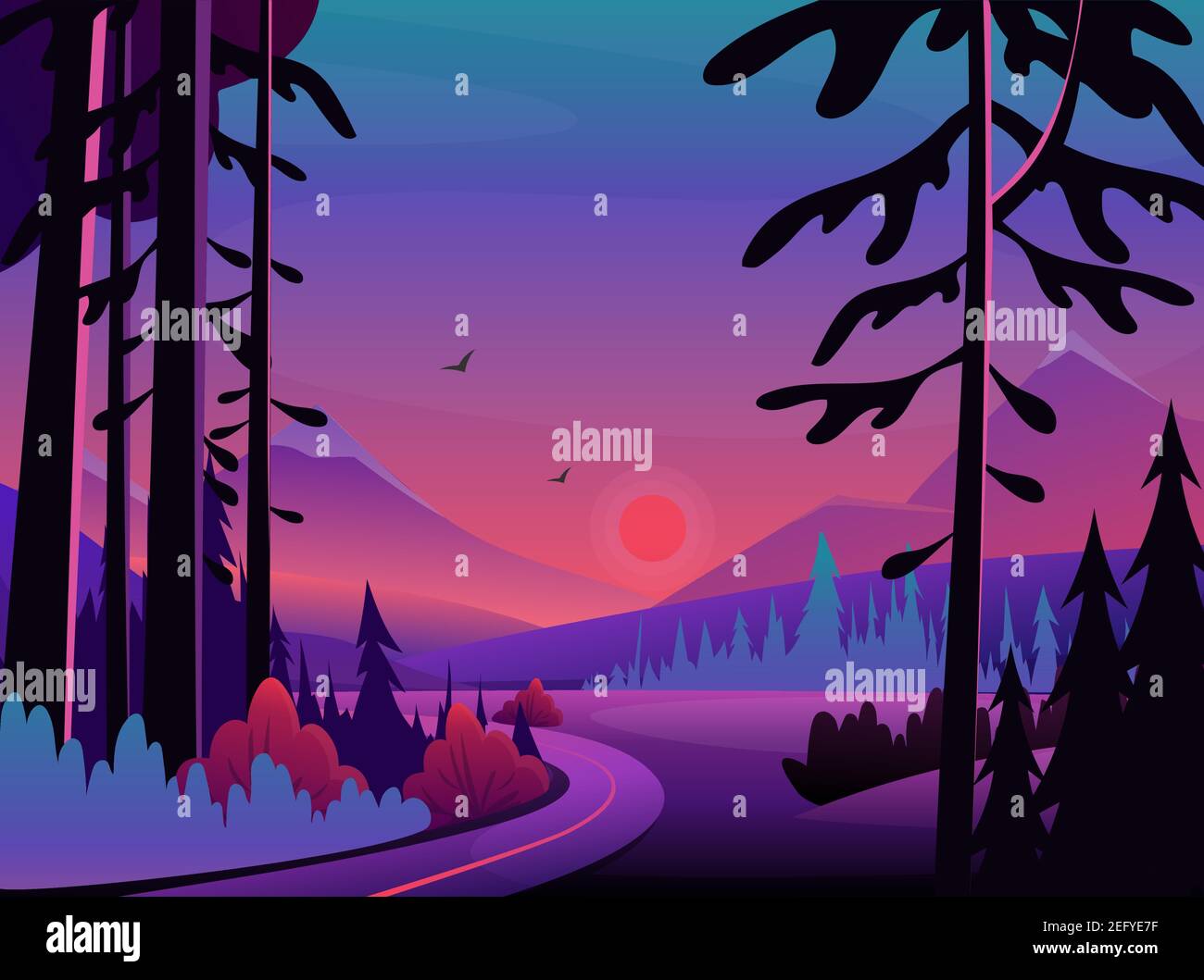 Midnight sun road Stock Vector Images - Alamy