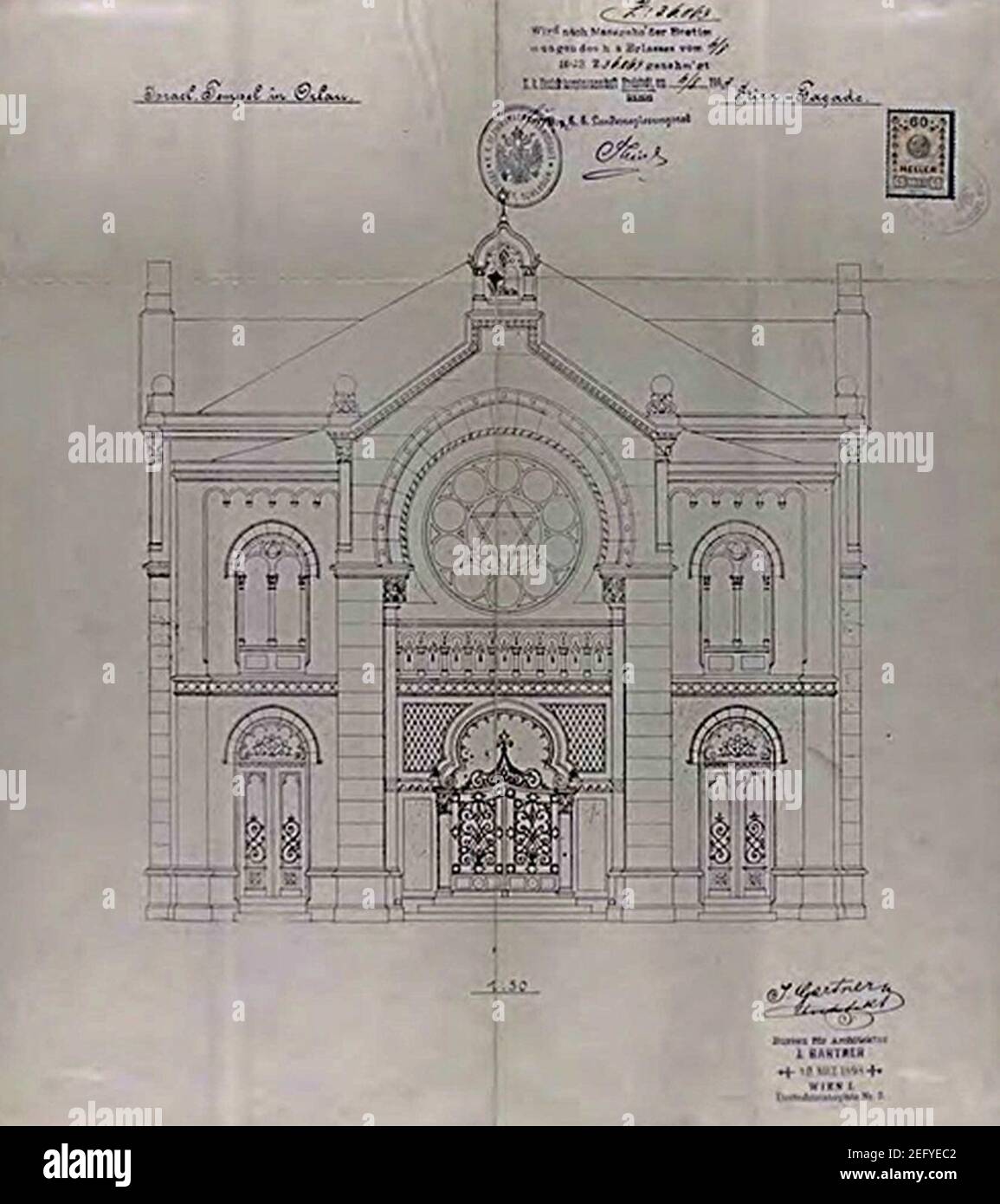 Orlau Synagogue - Architect drawing - front façade Stock Photo - Alamy