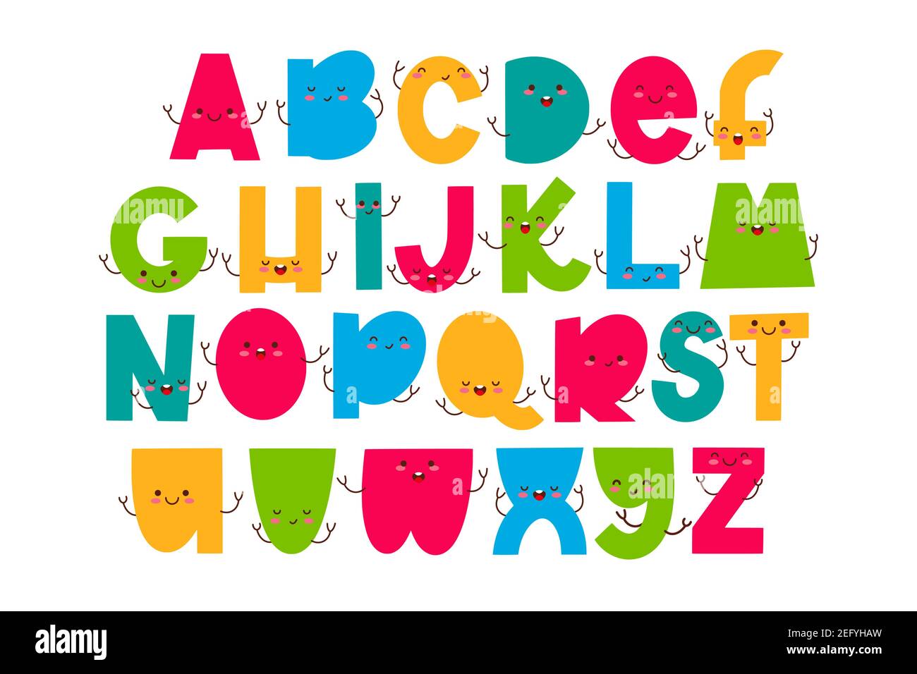 Children font in the cartoon style. Funny letters with cute faces ...