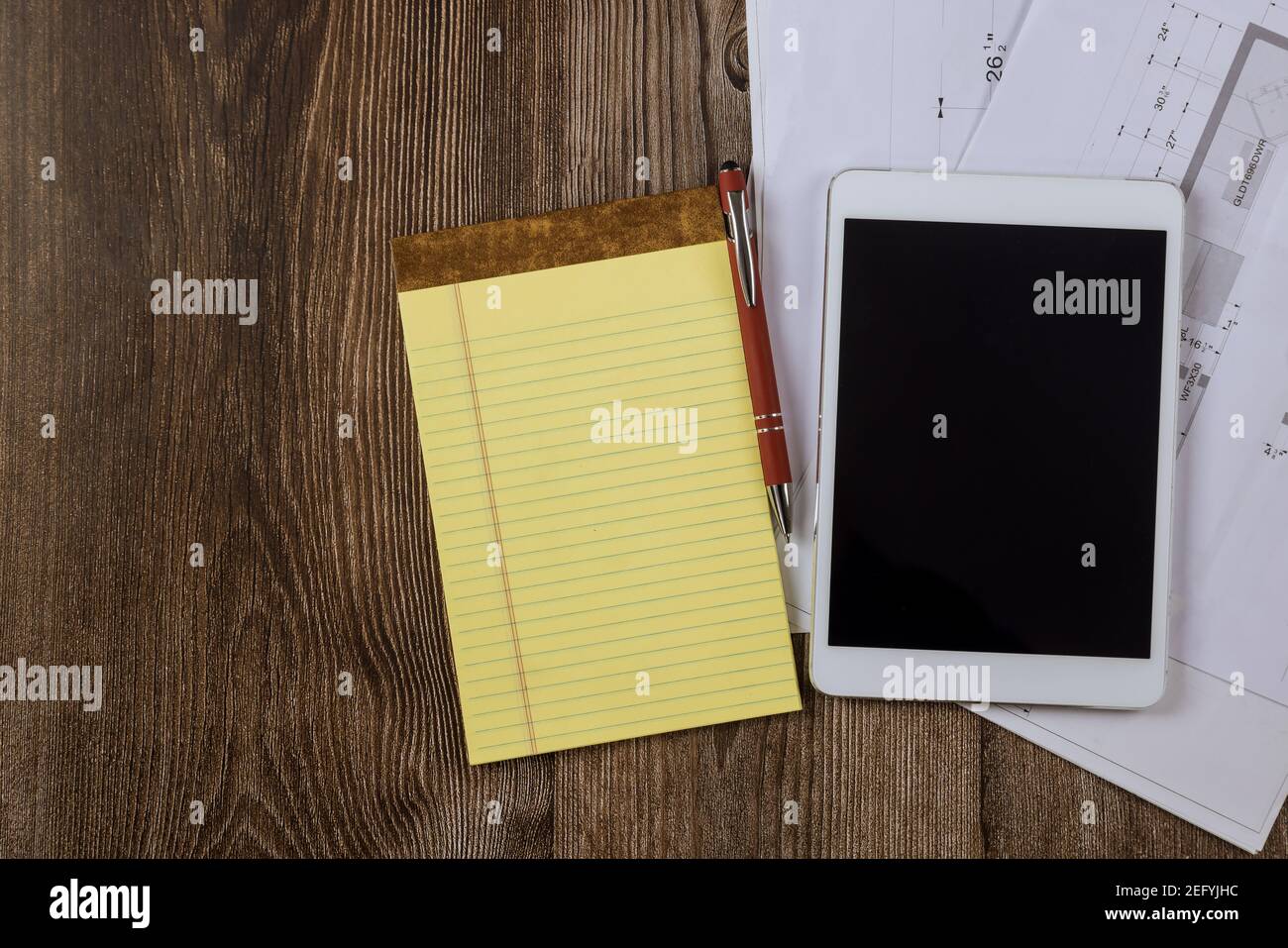 Architect designer engineer with kitchen design blueprint plan ...