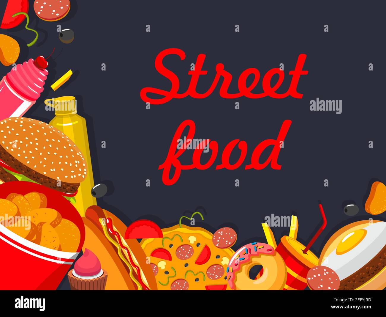 Fast food restaurant poster of street food meals and snacks for ...