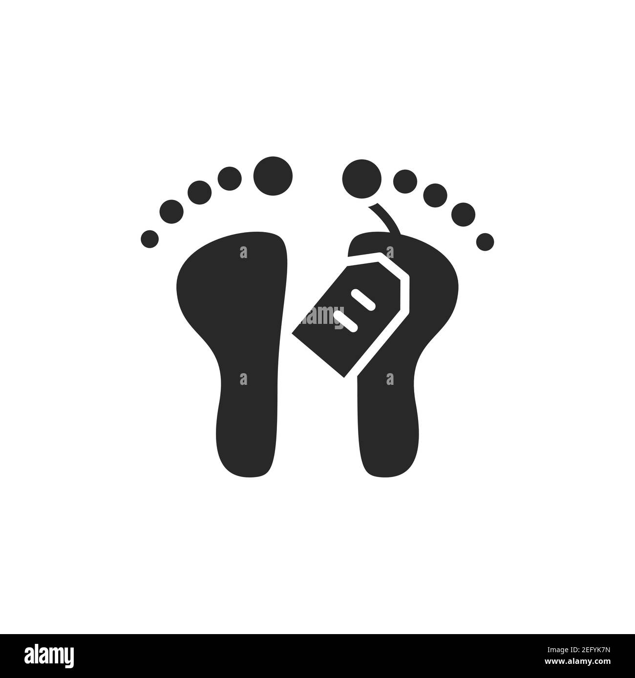 Feet with tag color line icon. Isolated vector element. Outline ...
