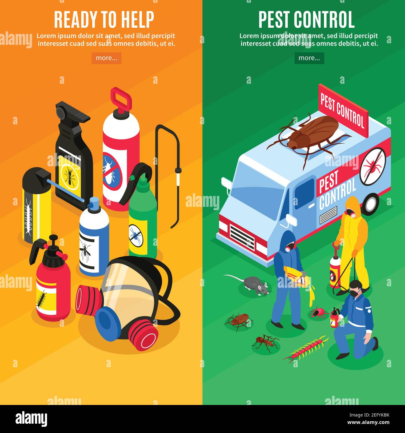 Colorful isometric vertical banners set with pest control service ...