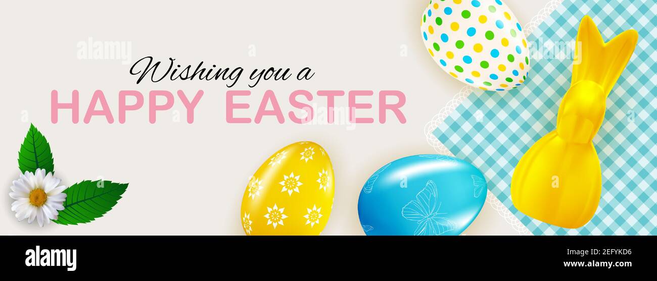 Easter poster template with 3d realistic Easter eggs and paint ...