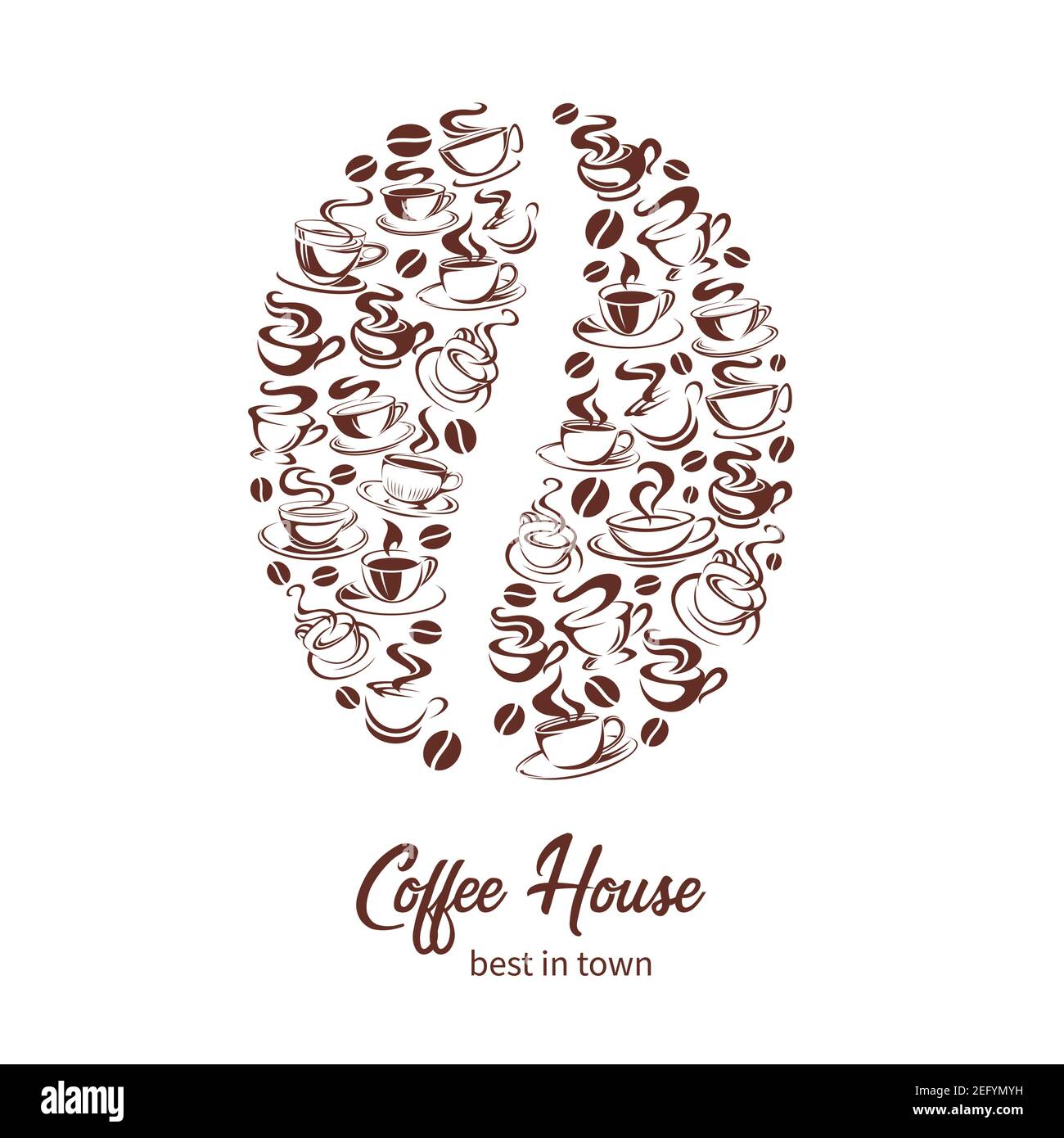 Coffee bean poster of coffee cup icons for coffeehouse or cafe and ...