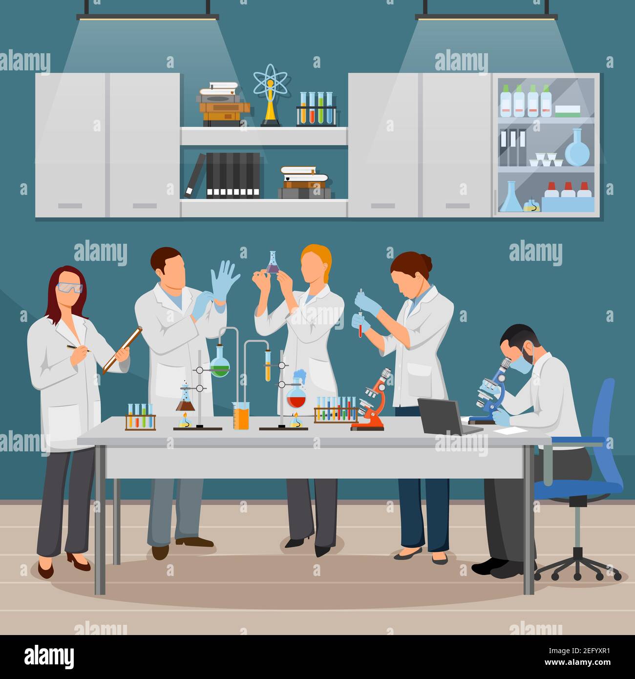 Science and laboratory composition with experiment and research symbols ...