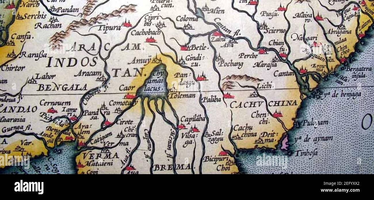 Ortelius follows Mercator in placing the mythical Lake Chyamai ...