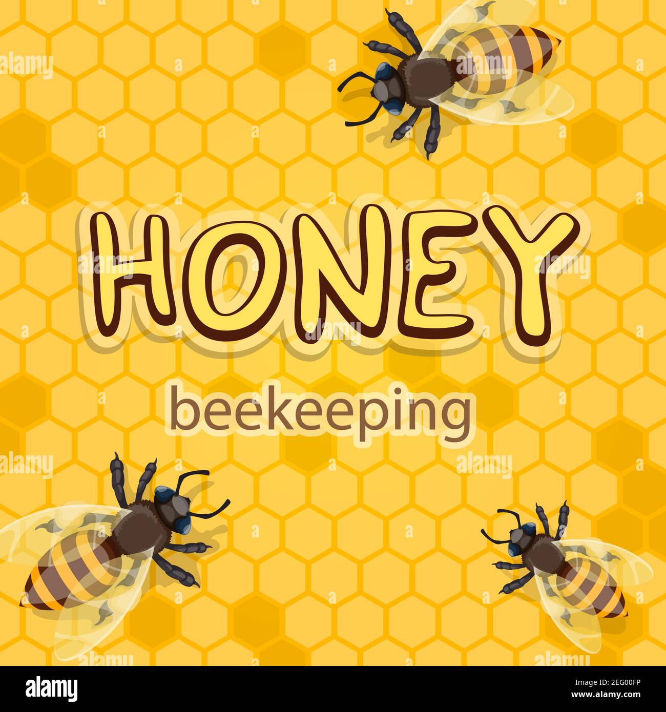 Honey or beekeeping product poster design of bees swarm on honeycomb ...