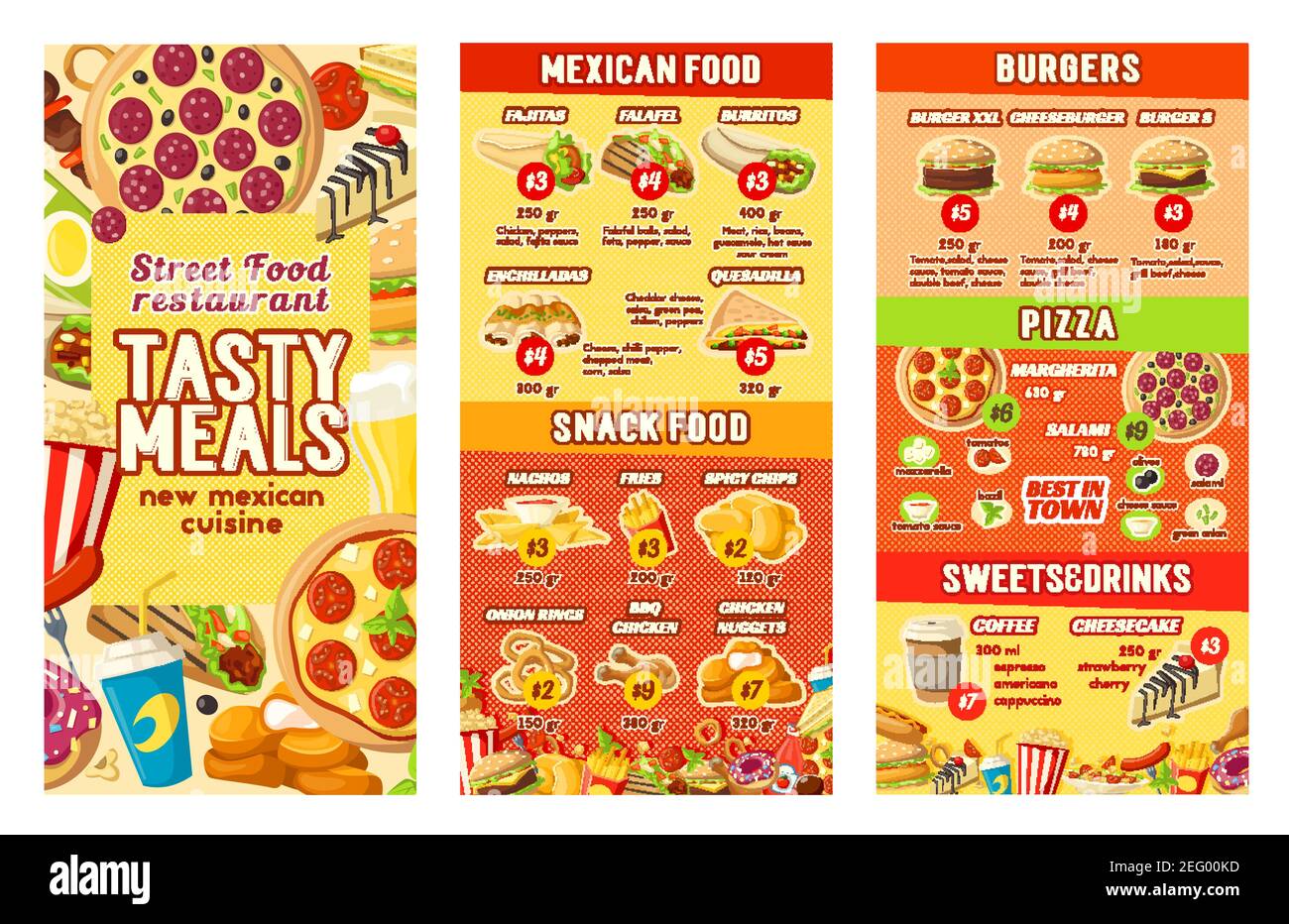 Fast food restaurant menu design template for street food, burgers or ...