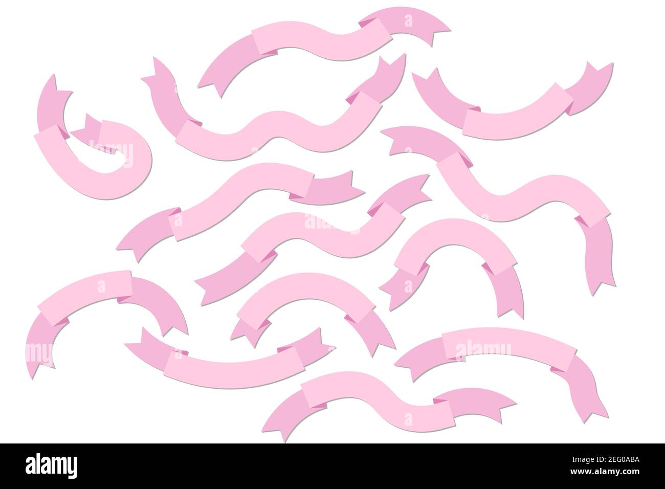 Set of pink silhouette doodle ribbons isolated on white background ...
