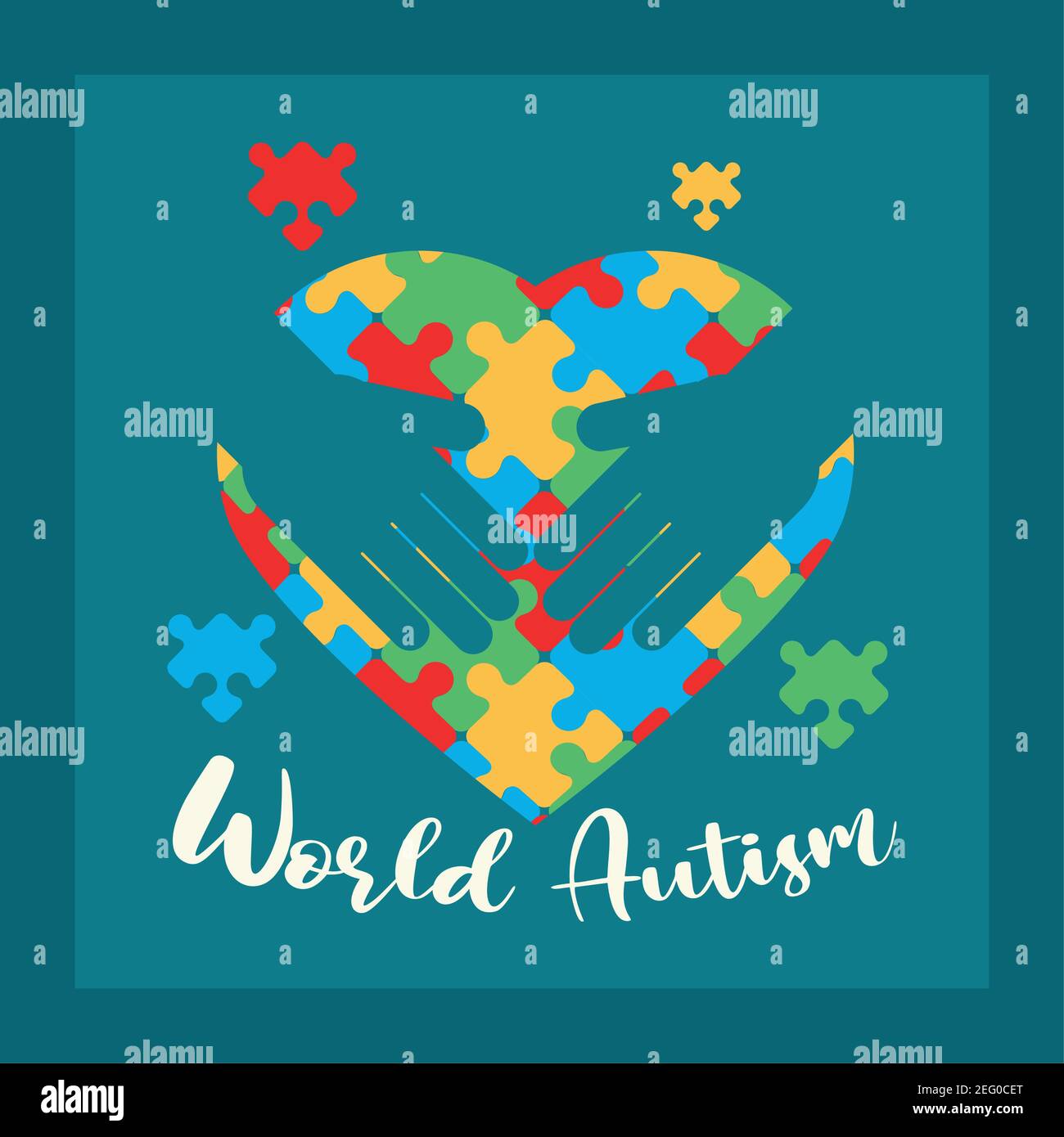 world autism day hands hug heart shaped puzzle vector illustration ...