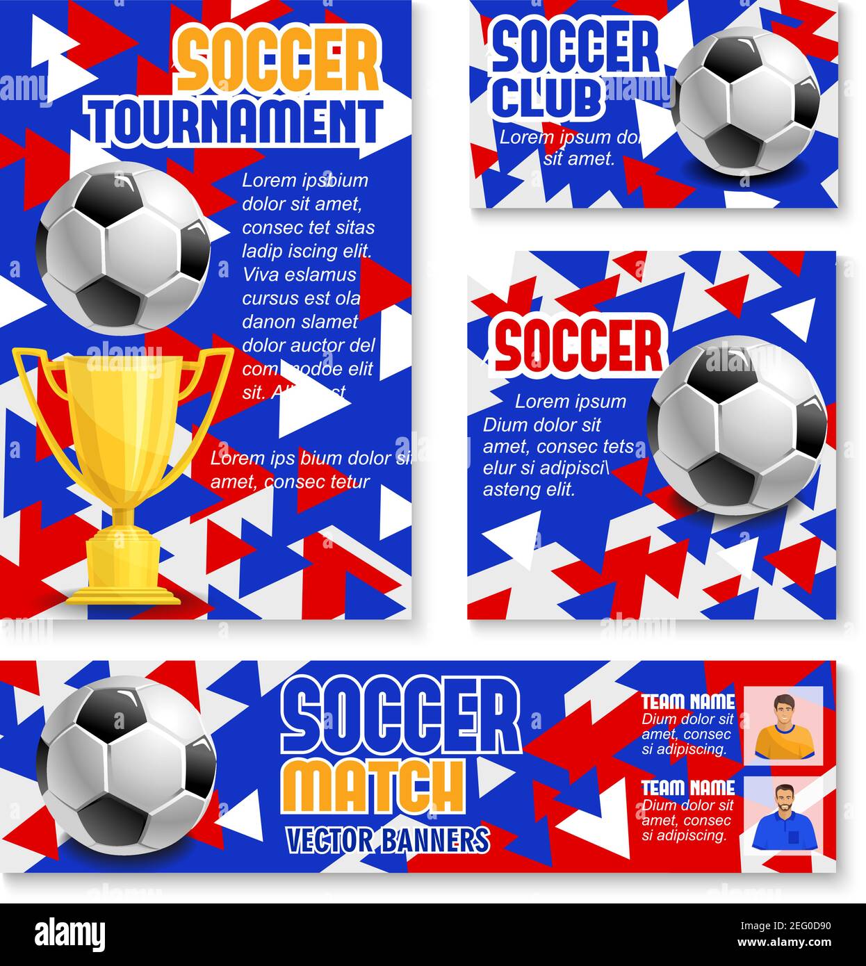 Soccer tournament match banner set with football trophy and ball ...
