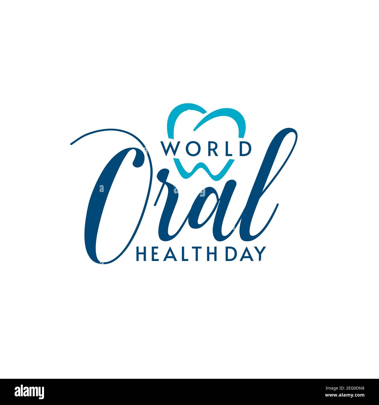 Isolated logo design with World Oral Health Day typographic lettering and heart shape. Dental ...