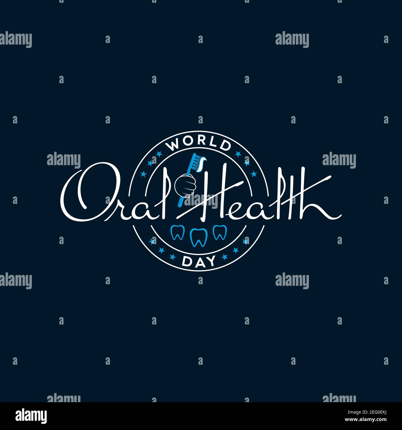 Stamp shaped World Oral Health Day calligraphic lettering on black ...