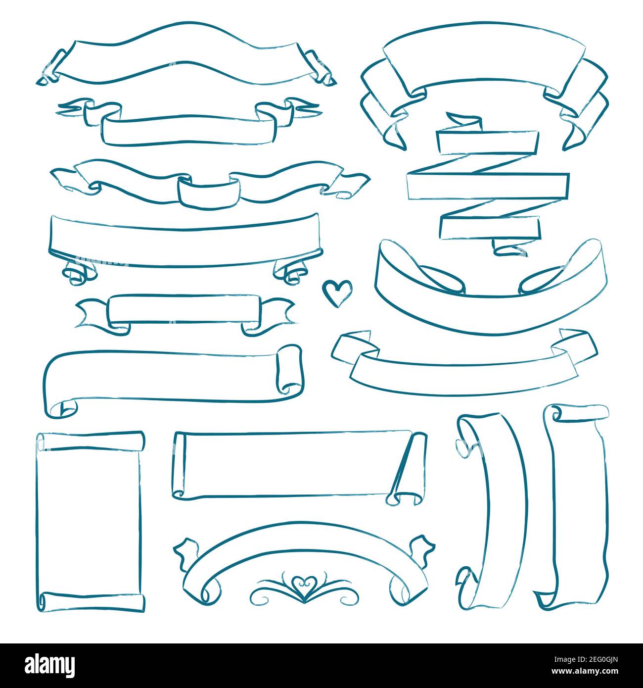 Vector set of vintage hand drawn scrolls, banners and ribbons Stock ...