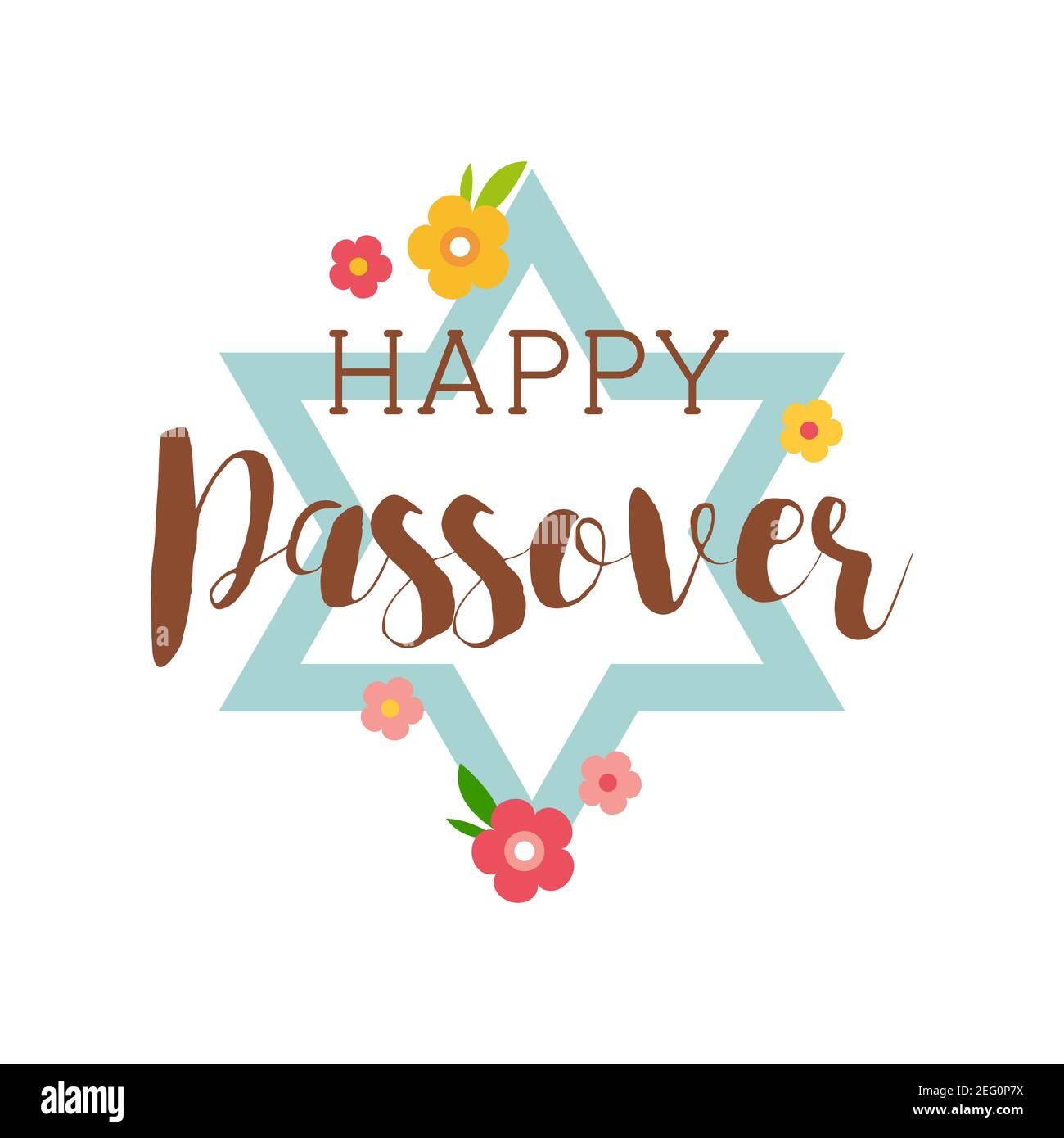happy passover greeting card with David star and flowers. Pesah ...