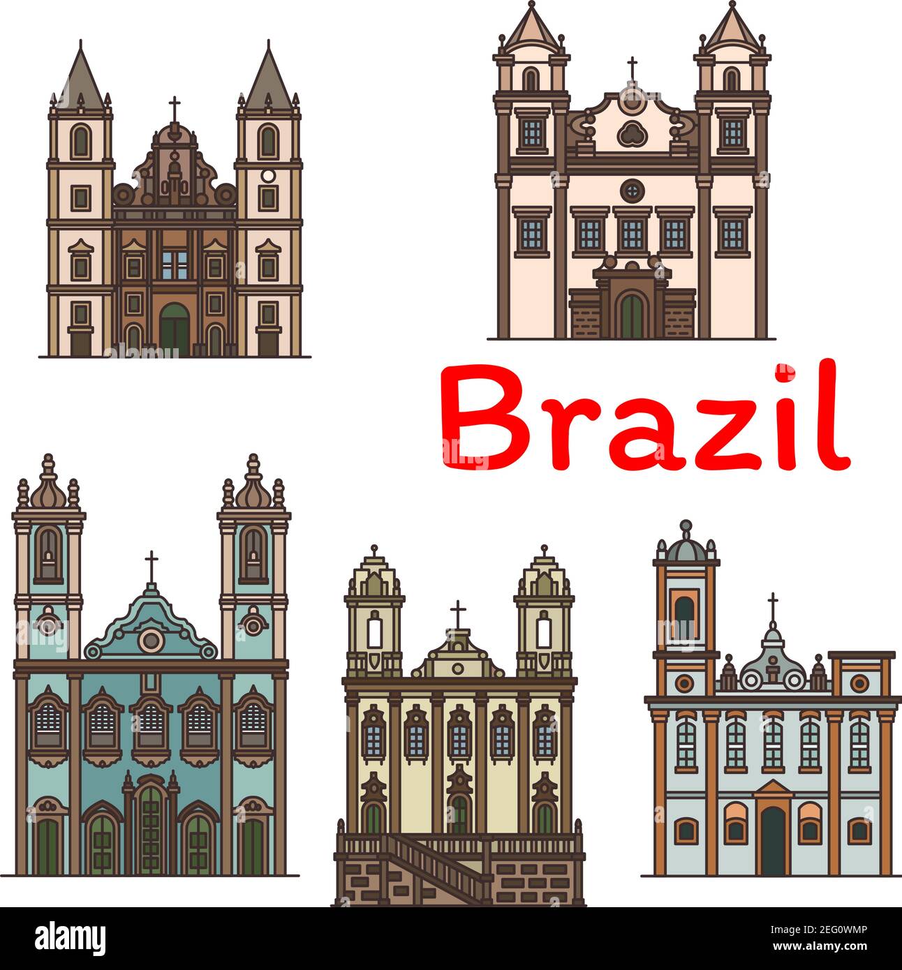 Brazilian travel landmark icon of roman catholic religious architecture ...