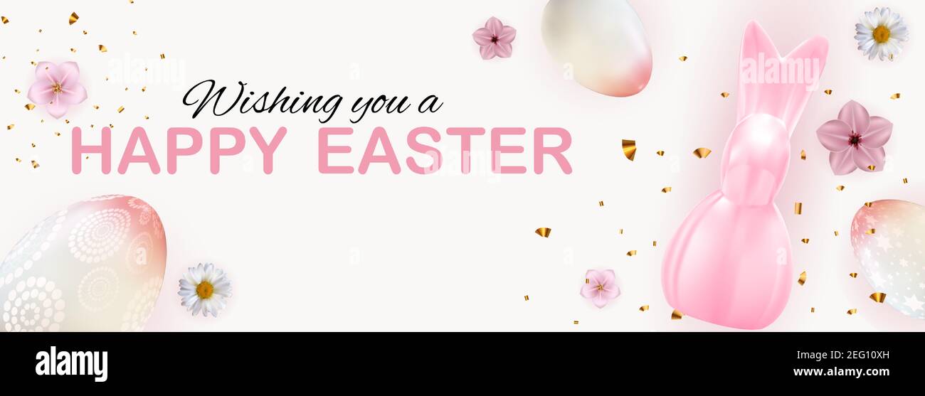 Easter poster template with 3d realistic Easter eggs and paint. Template for advertising, poster ...