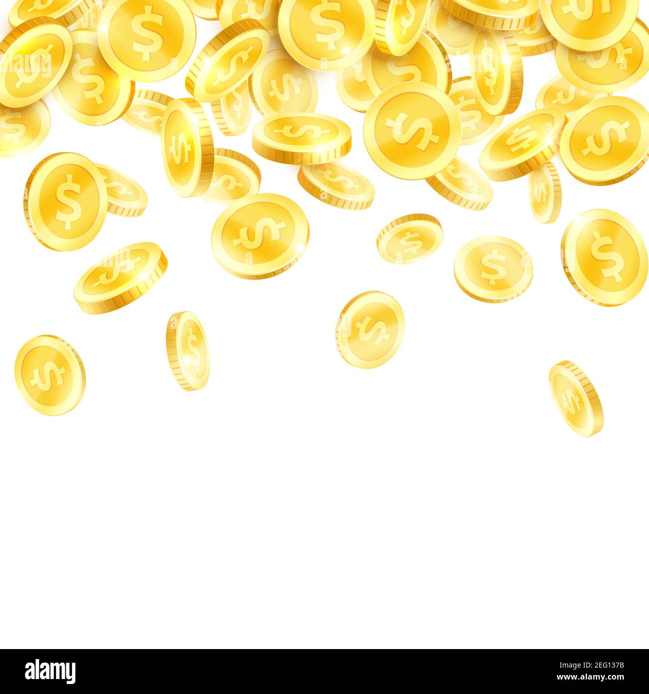 Golden coin rain poster. Falling gold currency or cash money with ...