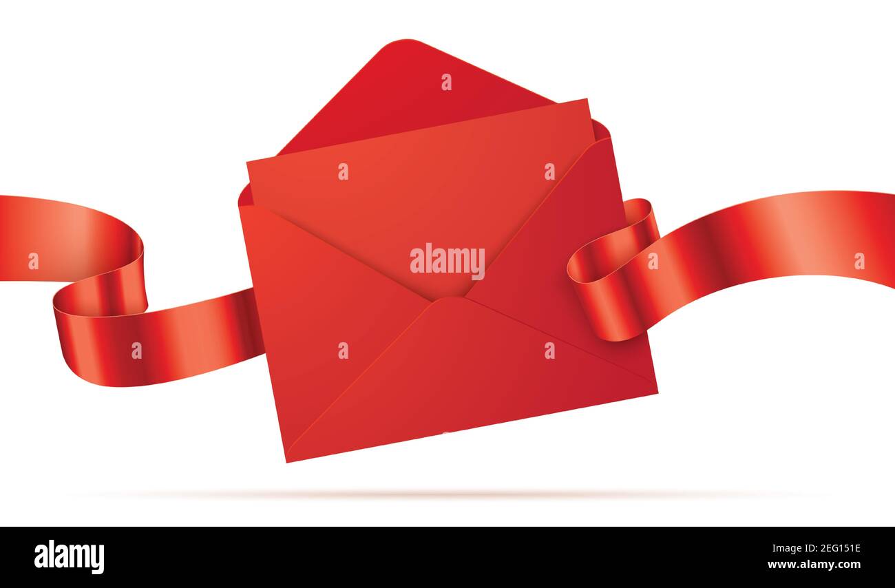 Red vector envelope template. Opened envelope with the letter, and ...
