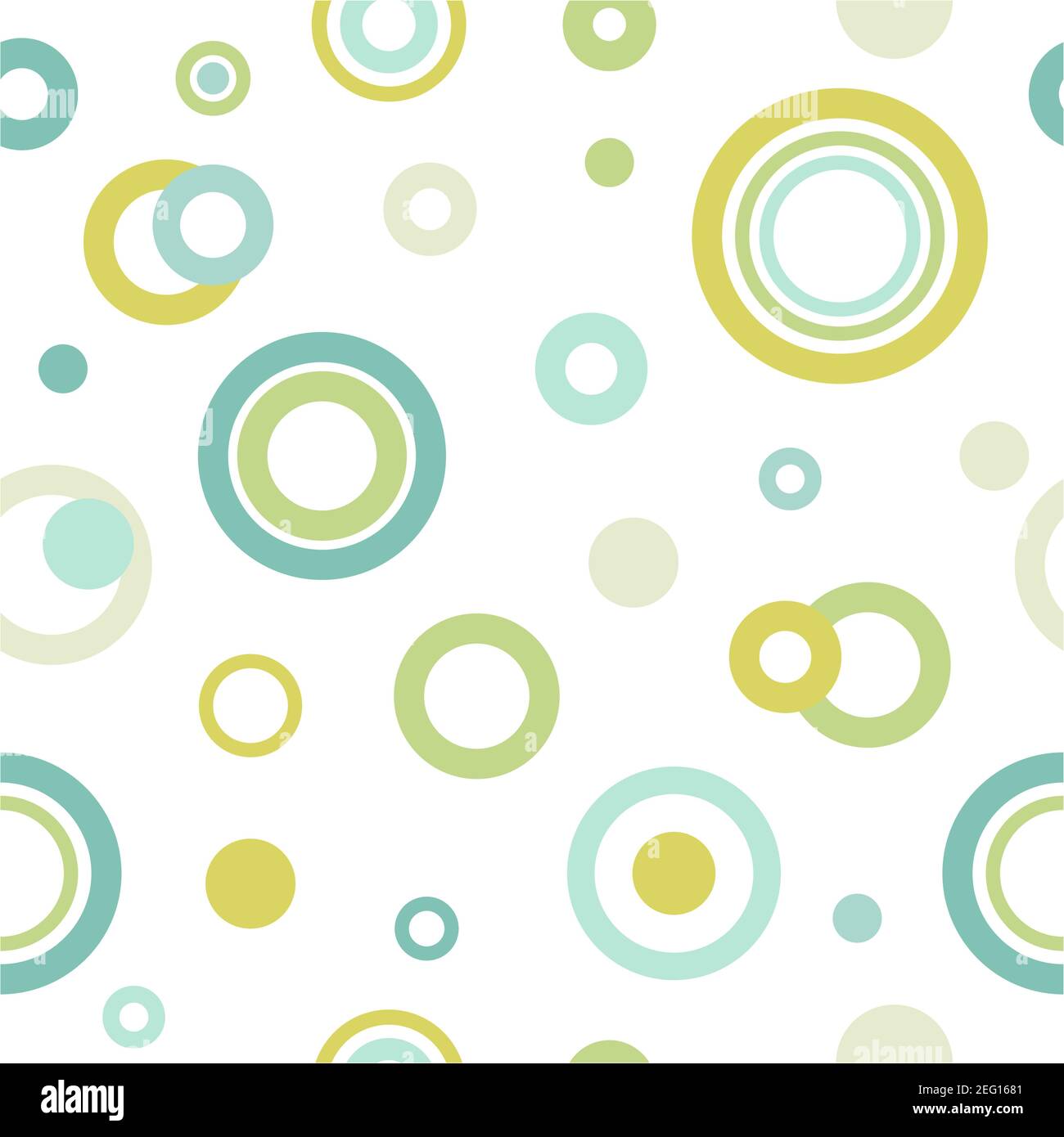 Seamless abstract pattern with green and blue empty overlapping circles of different size ...