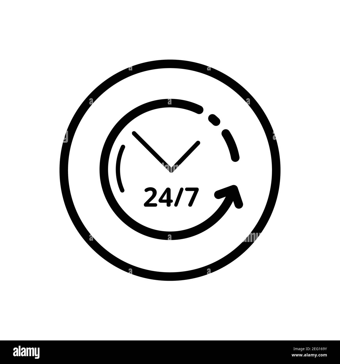 Clock. 24 7 Assistance service. Commerce outline icon in a circle ...