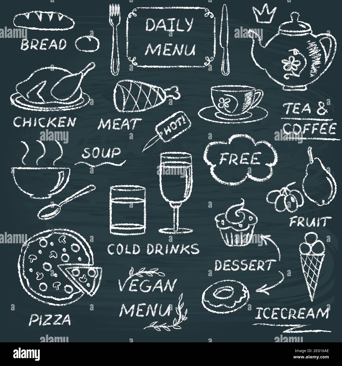 Chalkboard set of hand drawn menu elements Stock Vector Image & Art - Alamy