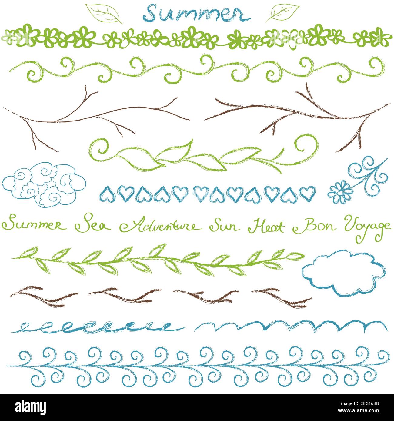 Summer set of hand drawn borders and design elements Stock Vector Image ...