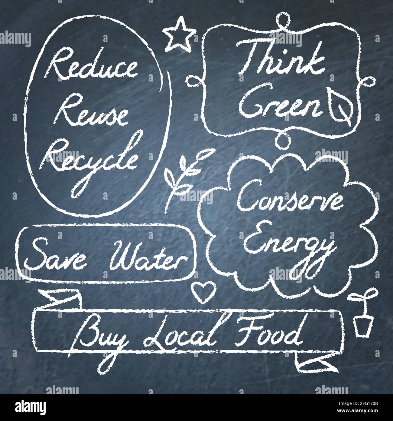 Set of hand drawn ecology lettering on chalkboard - Reduce Reuse ...