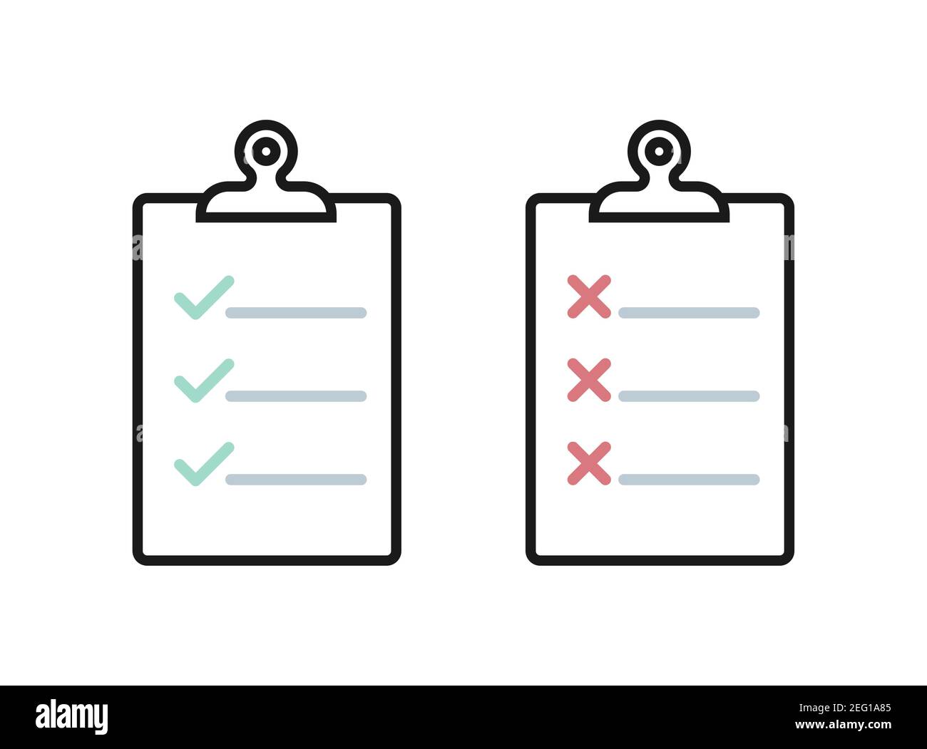 Clipboard icon set. Check mark and cross mark on check list. Vector ...