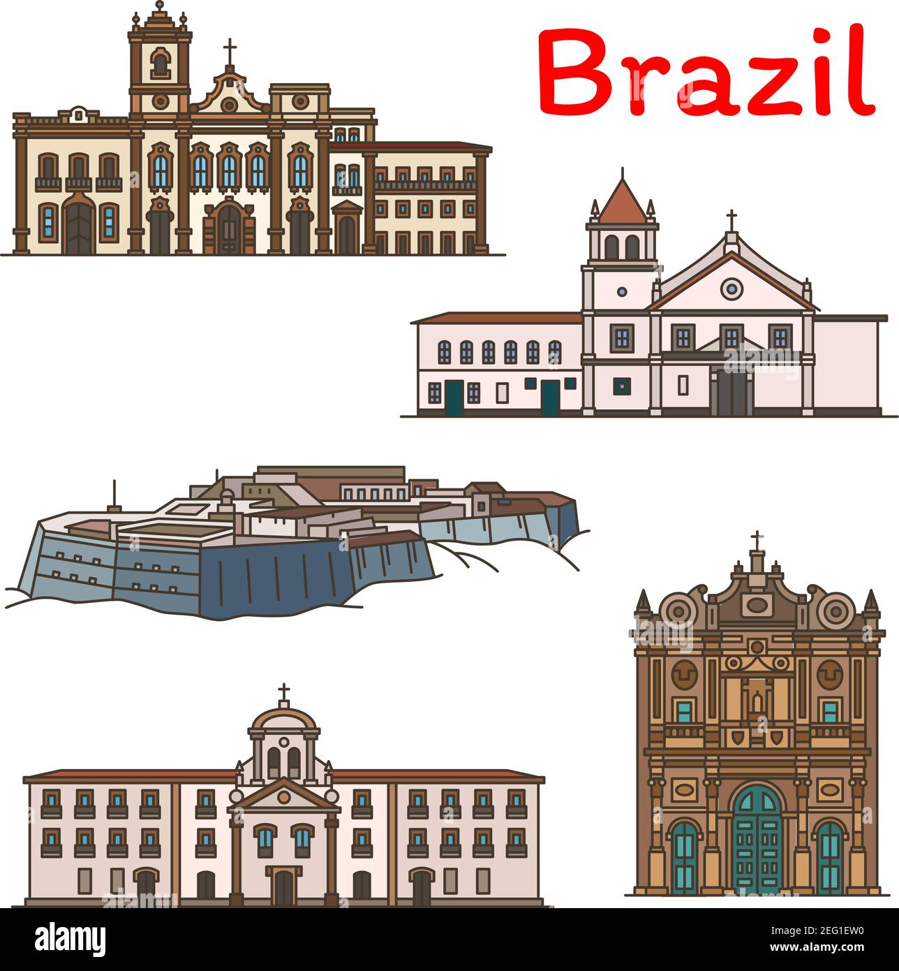 Brazilian travel landmark icon of tourist site of South America. San ...