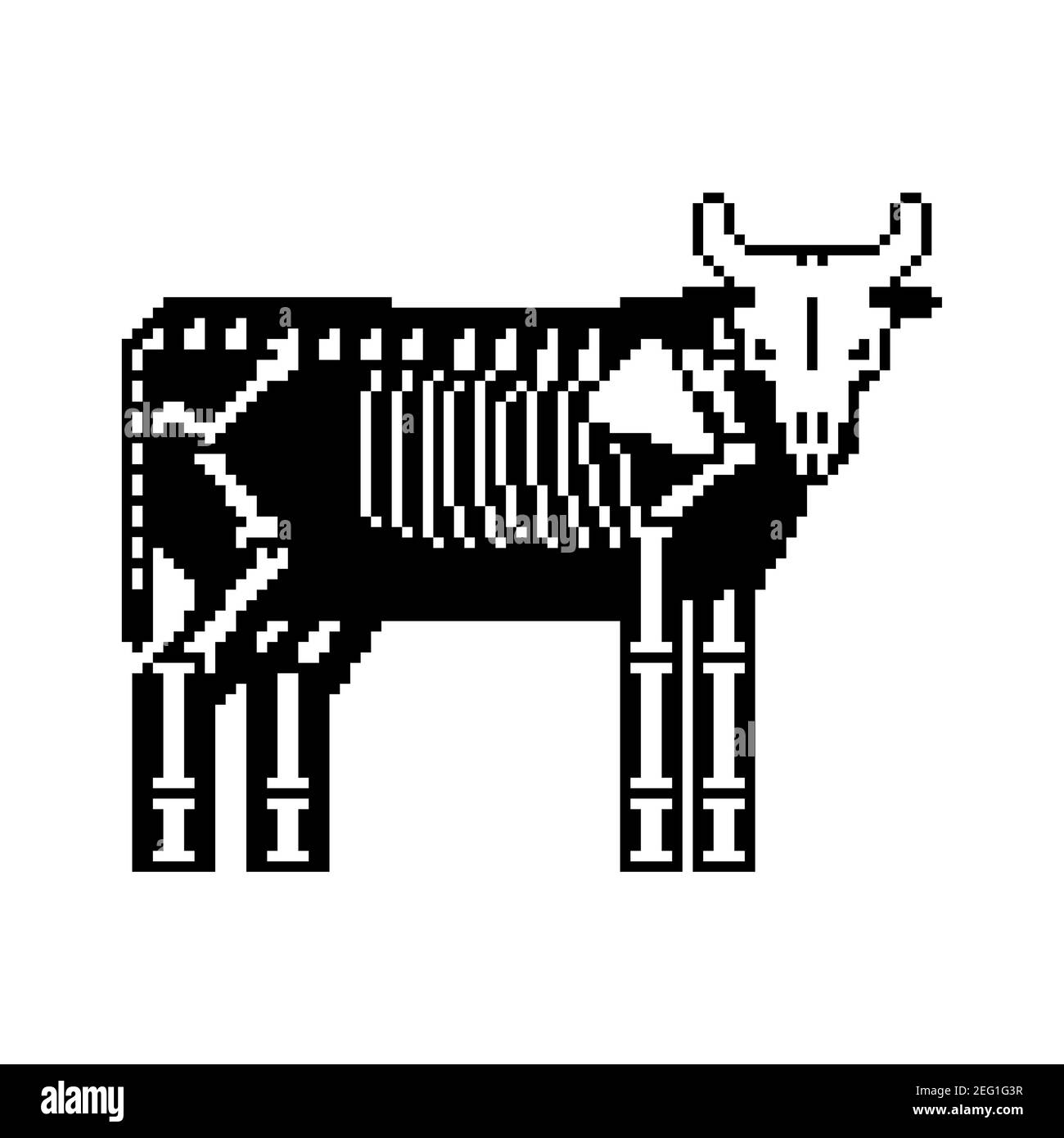 Cow skeleton pixel art. 8 bit Farm animal bones. Bull anatomy. vector illustration Stock Vector ...