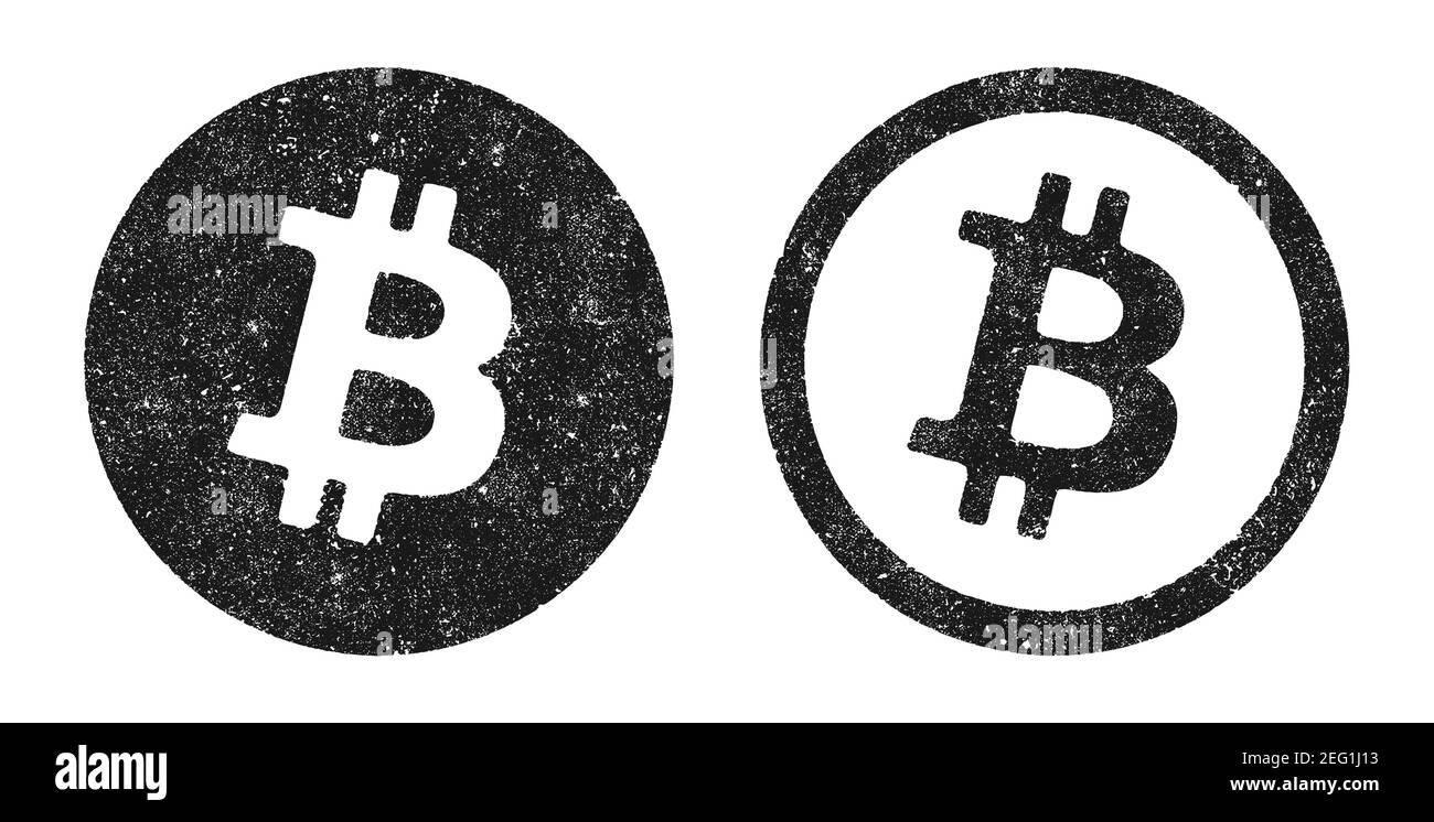 Vector illustration of the Bitcoin symbols in black ink stamps Stock ...