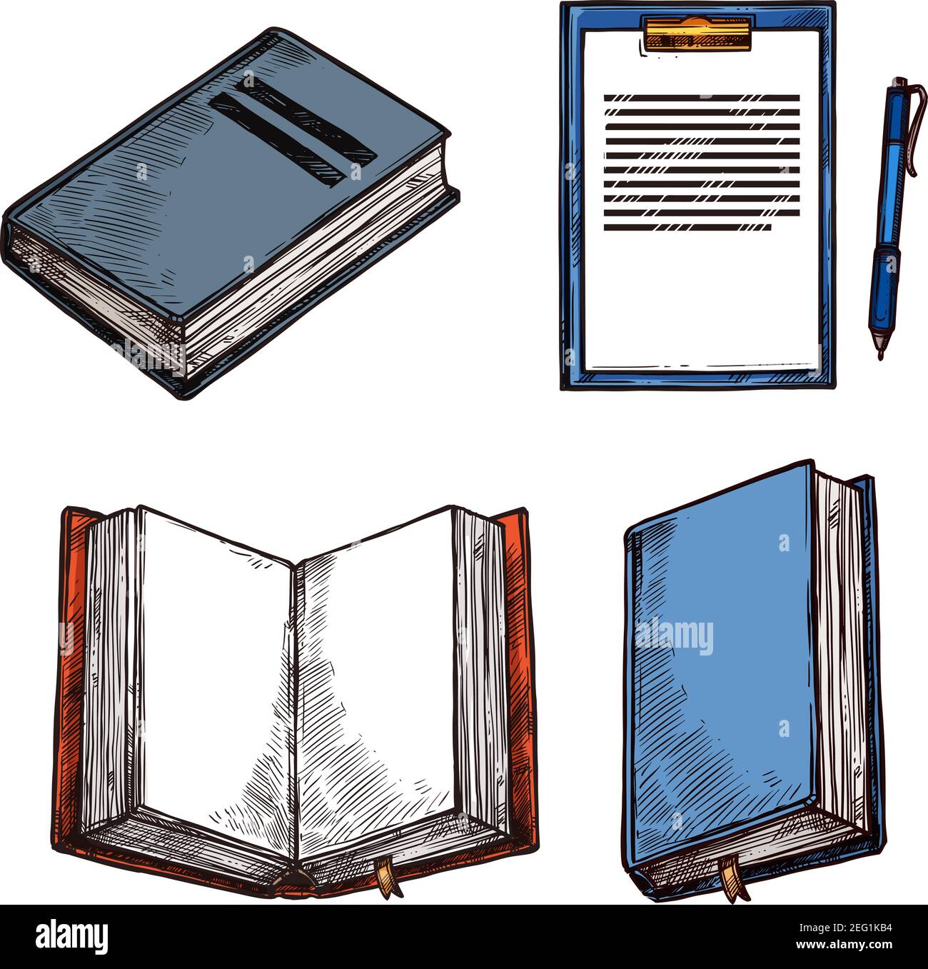 Old vintage books and notepad sketch icons for rarity bookshop or book ...