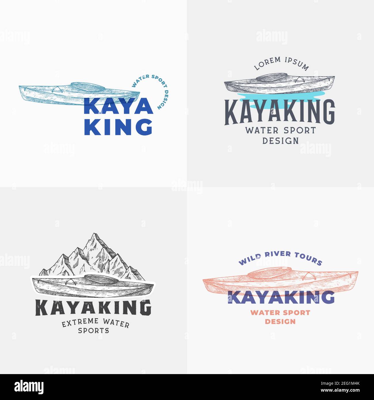 Kayaking Abstract Signs, Symbols or Logo Templates Collection. Hand ...