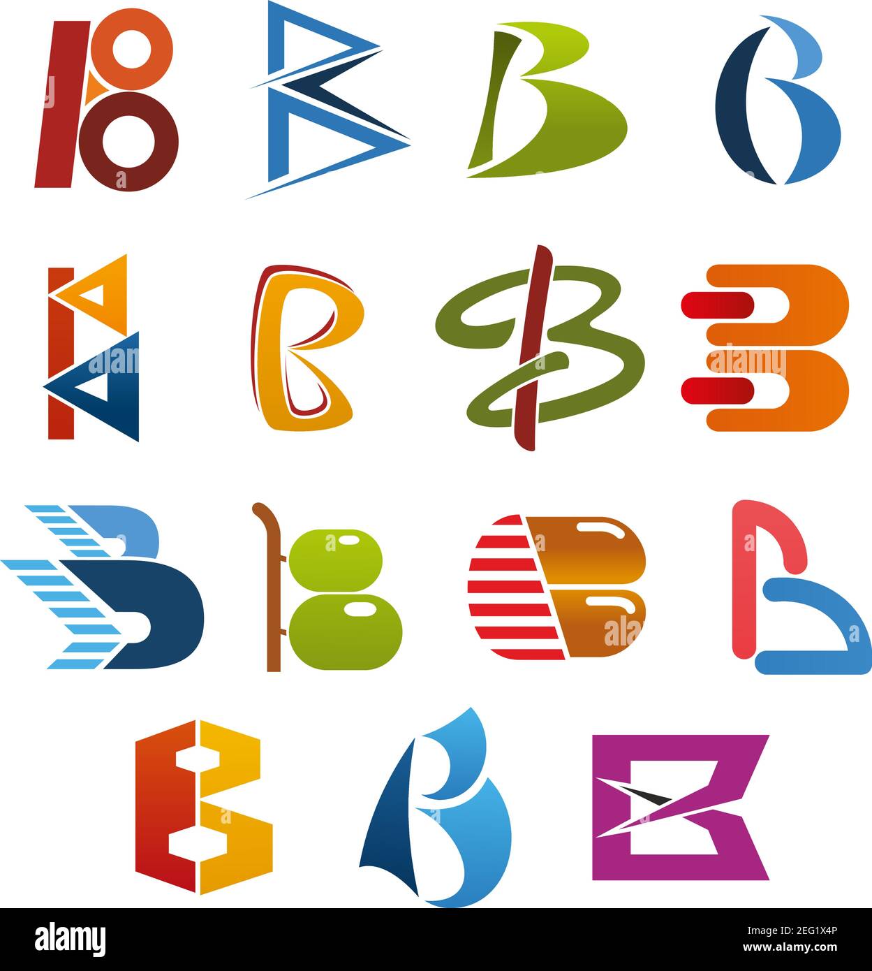 Letter B isolated icon set of abstract alphabet symbol. Business ...