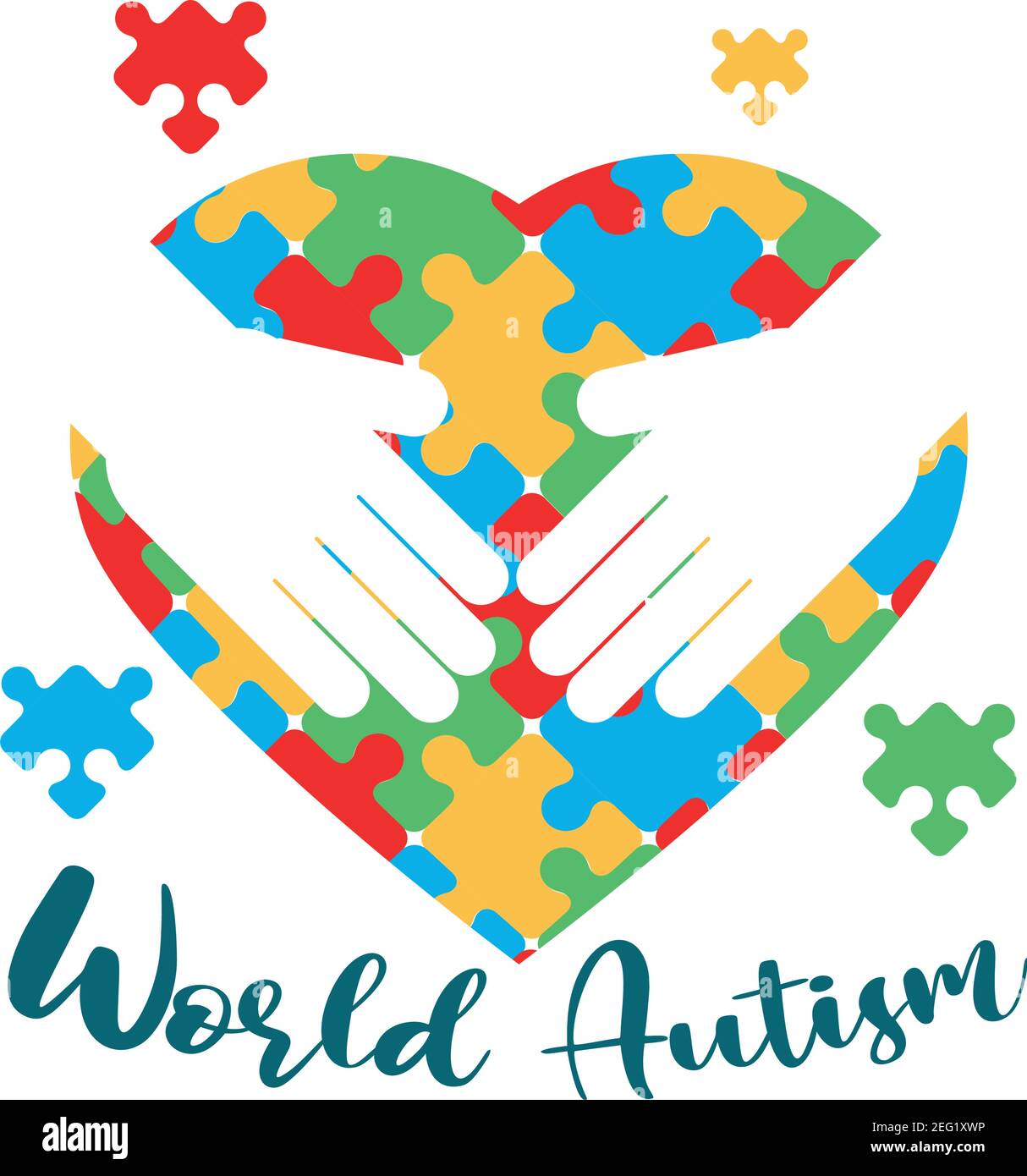 world autism awareness day hands with heart puzzles vector illustration ...