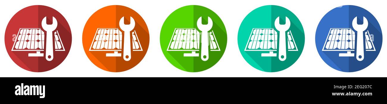 Solar panel service icon set, flat design vector illustration in 5 ...