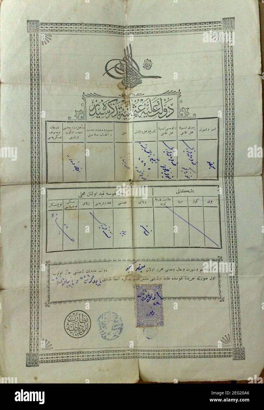 Ottoman ID Card Prilep Stock Photo - Alamy