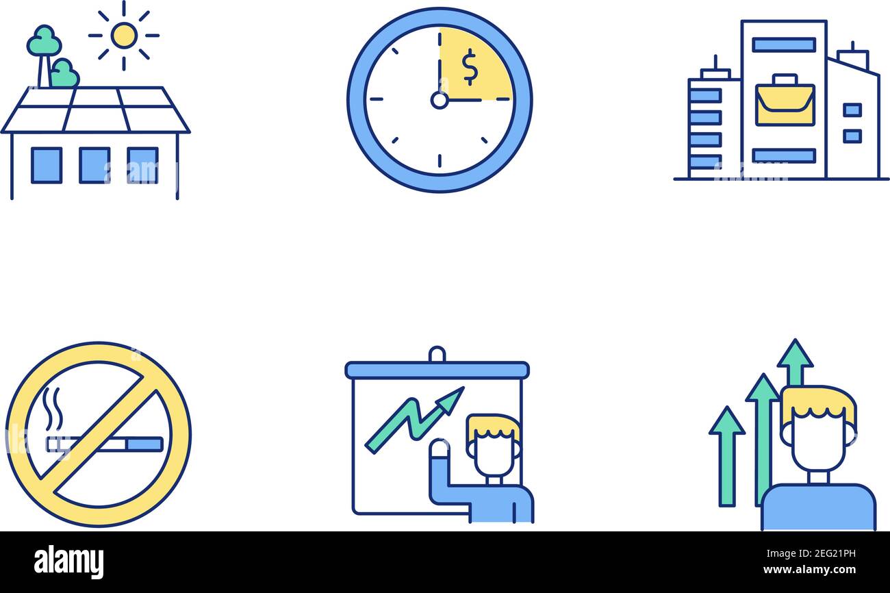 Improving working conditions RGB color icons set Stock Vector Image ... Improving working conditions RGB color icons set Stock Vector Image ...