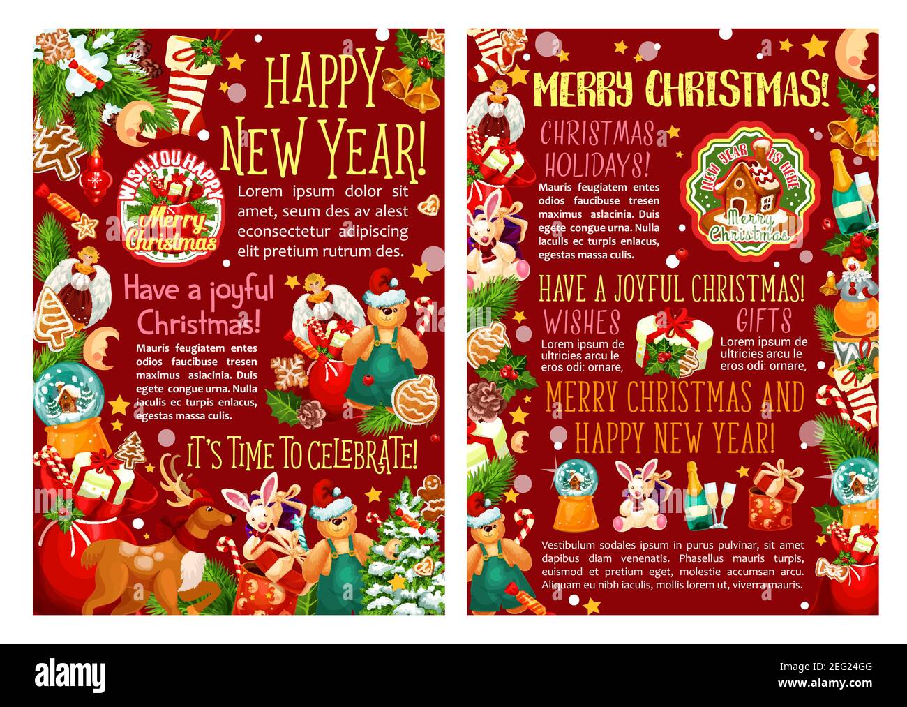 Christmas and New Year gift festive poster. Xmas tree with Santa ...