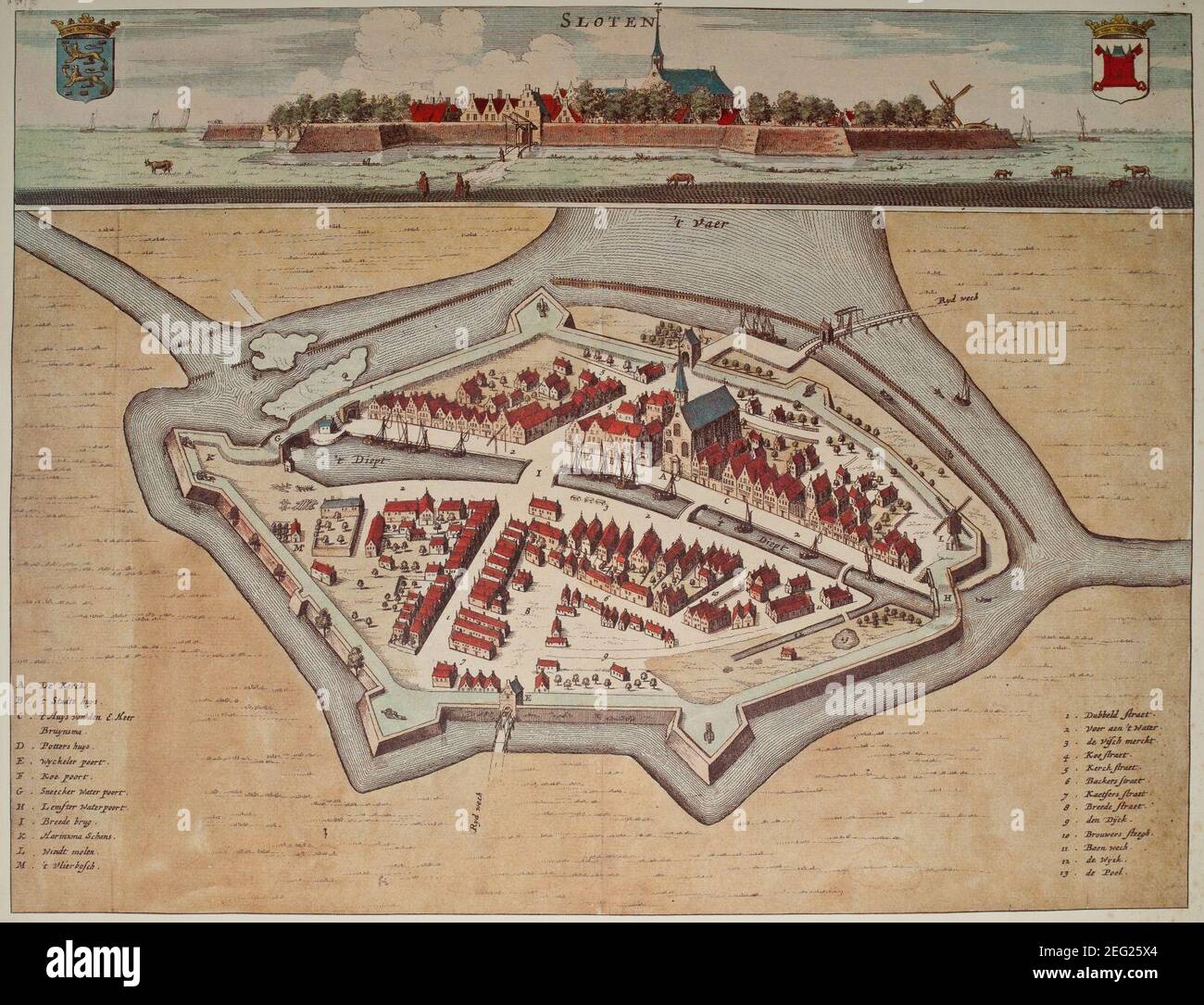 Oude kaart van Sloten Stock Photo - Alamy