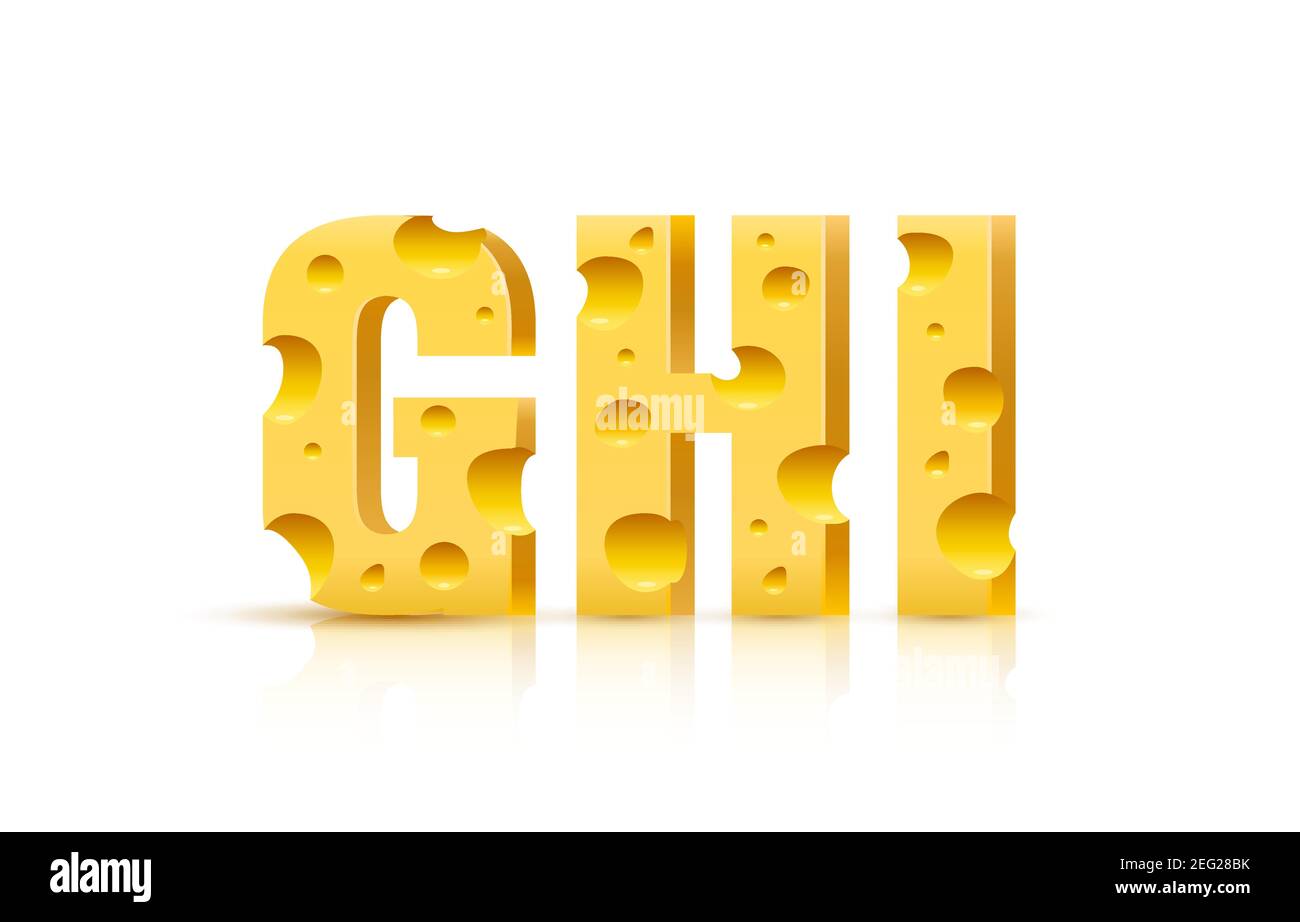 Cheese font 3d symbol, letter G H I set. Vector illustration Stock ...