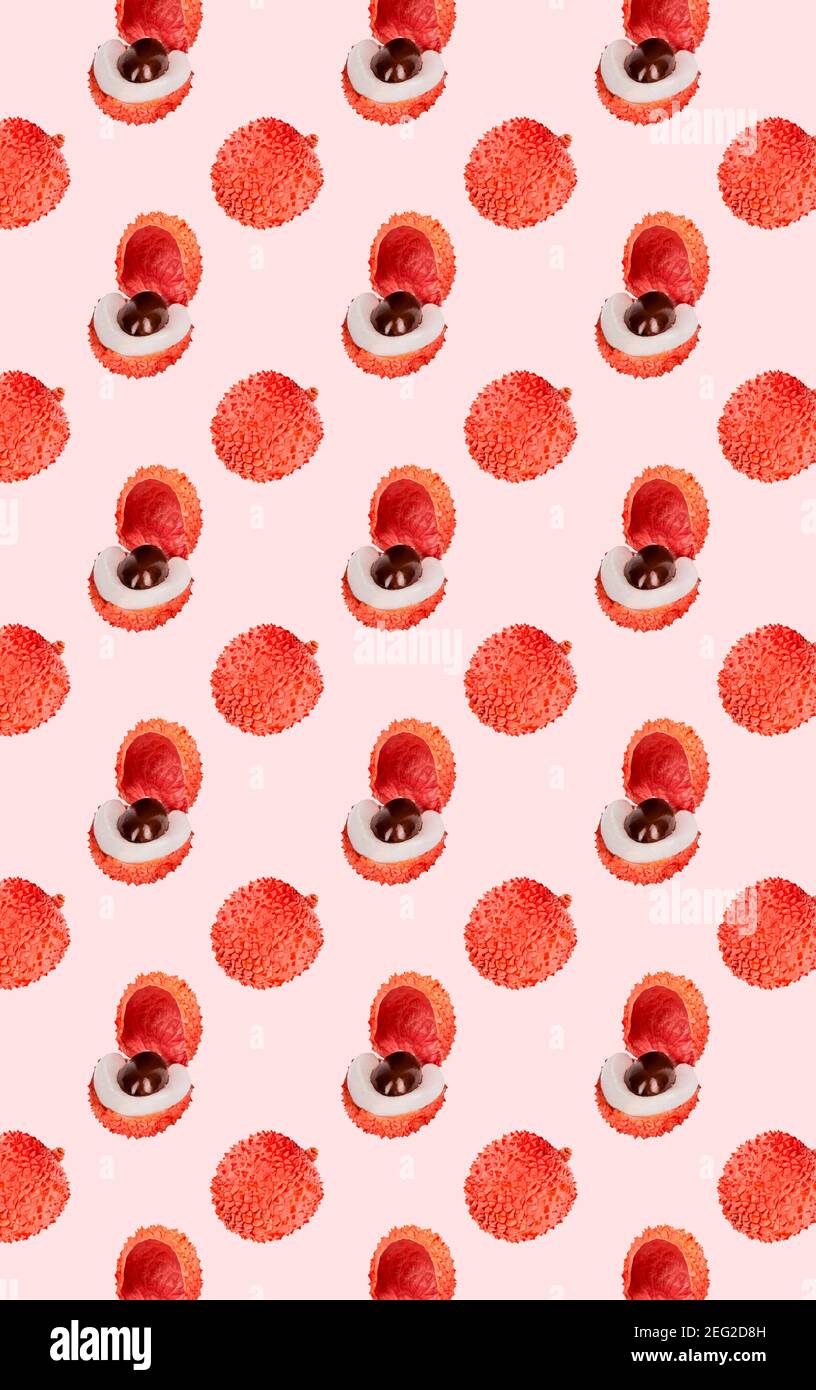 Seamless pattern of lychee fruits on monochrome color background Stock ...