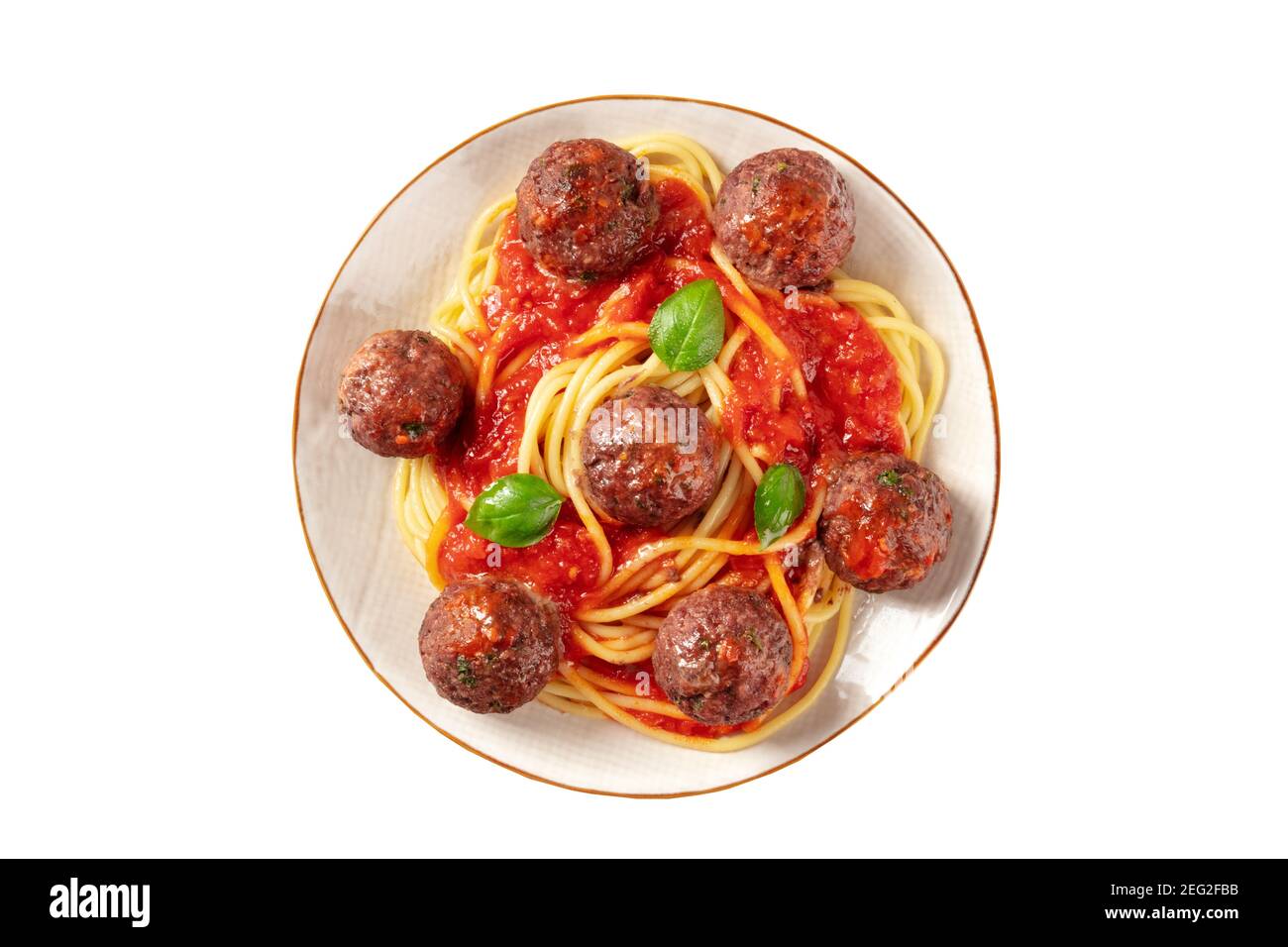 Meatballs with tomato sauce and pasta, isolated on a white background ...