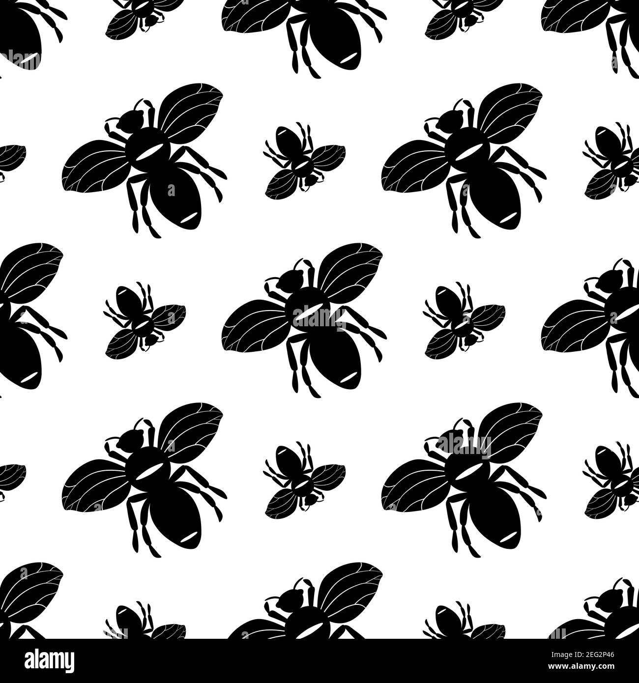 Seamless pattern with bees silhouette on white background. Adorable ...