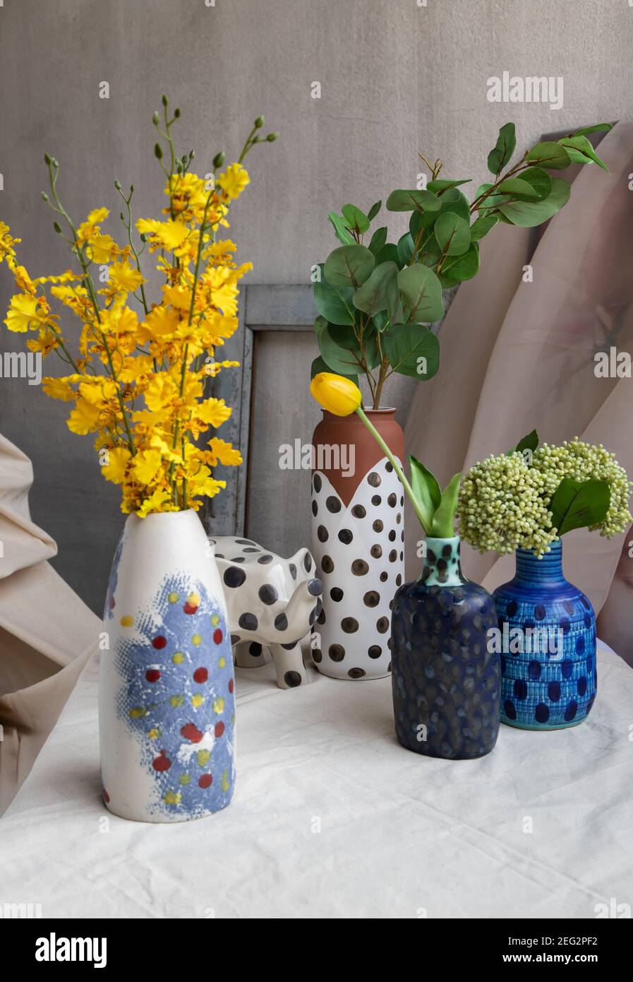 Bouquet of many flowers in Handmade Assorted Many Different Ceramic ...