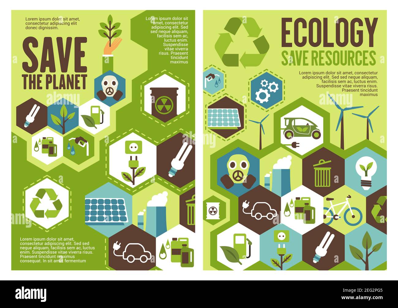 Save planet and eco resources banner set for ecology and environment ...