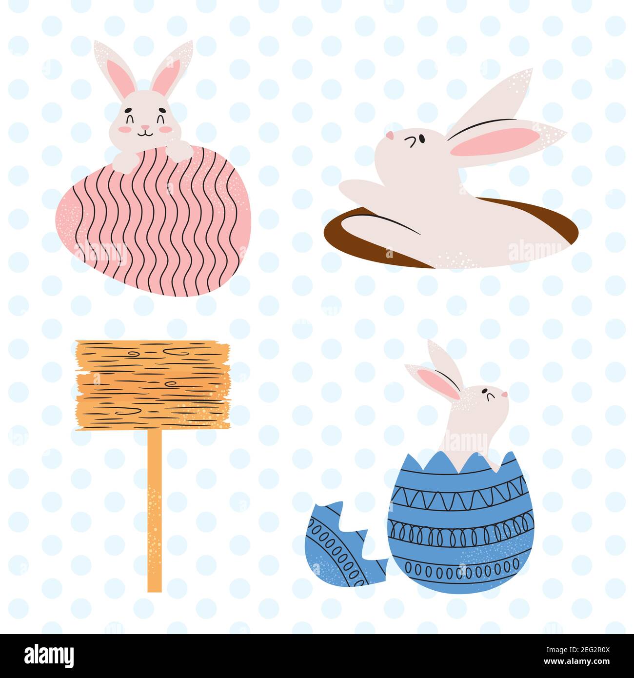 cute rabbits and easter eggs icon set over white background, colorful ...