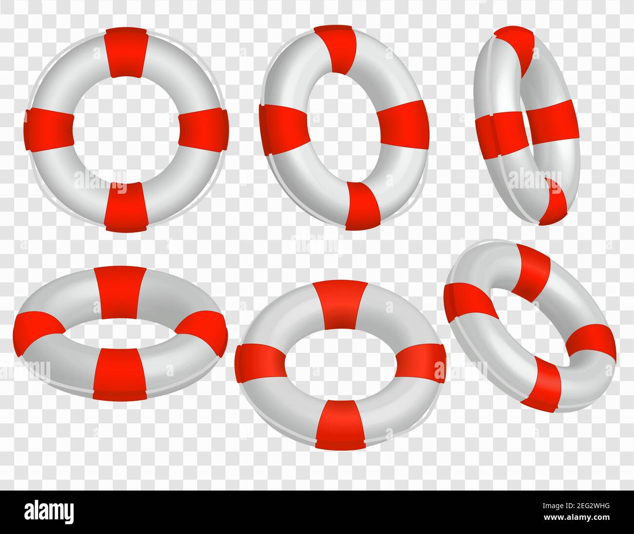 Set of 6 realistic red and white life buoy icons Stock Vector Image ...